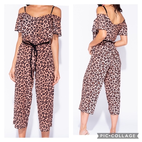 Pants & Jumpsuits | Leopard Print Cold Shoulder Culotte Jumpsuit | Poshmark